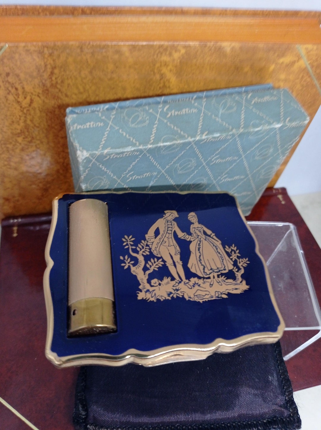 Stratton Powder Compact & Lipstick Courting Couple Design C1950's. Gift ...