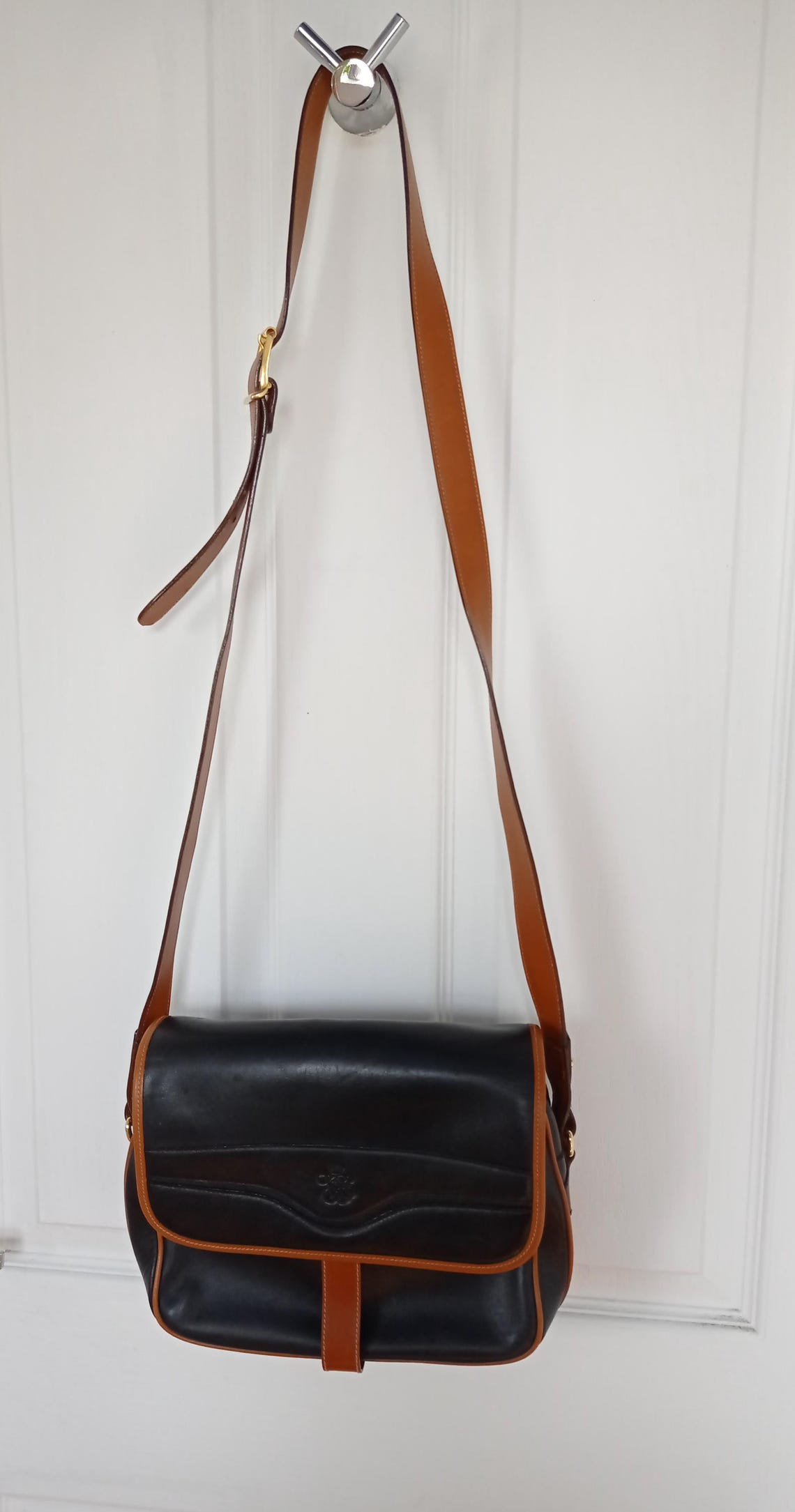 Venice Simplon Orient Express Black Leather & Tan Handbag. Crafted in ...