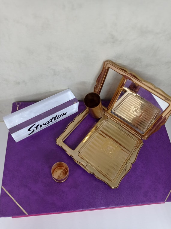 Stratton Powder Compact & Lipstick Duo. Gold Large R… - Gem