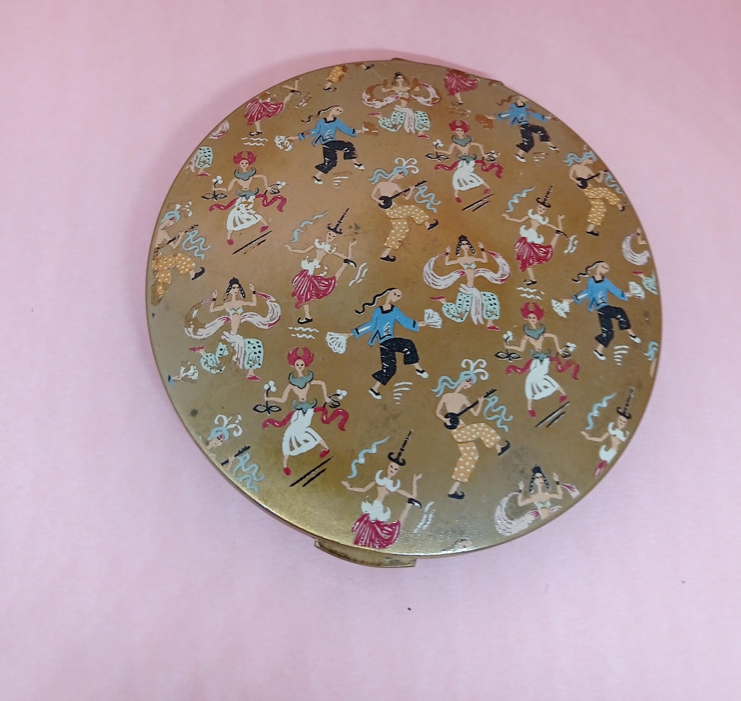 Oriental Dancers Powder Compact , Large Flapjack Size. Colourful Design ...