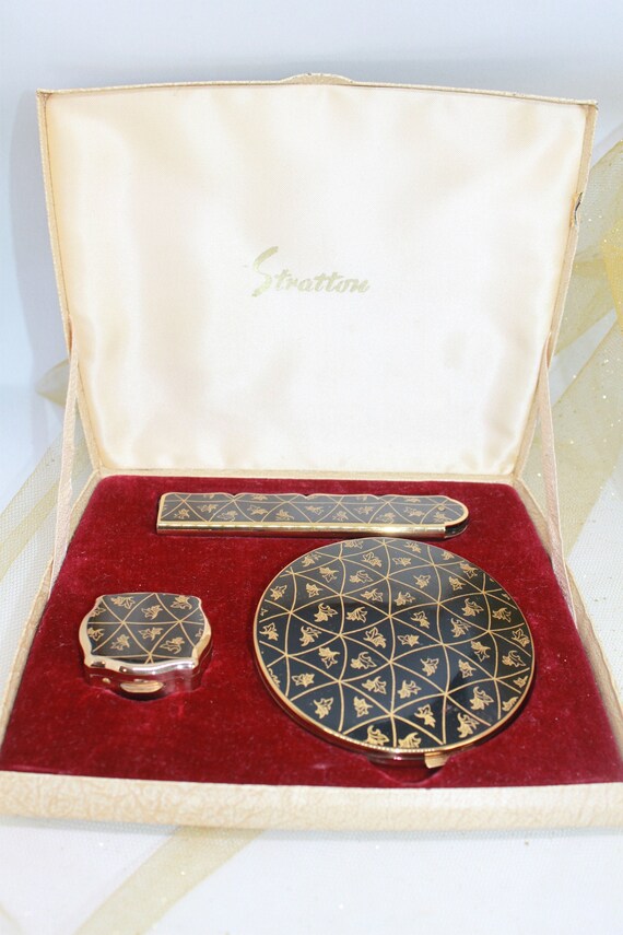 Gold and Black Stratton Powder Compact Mirror, Pill B… - Gem