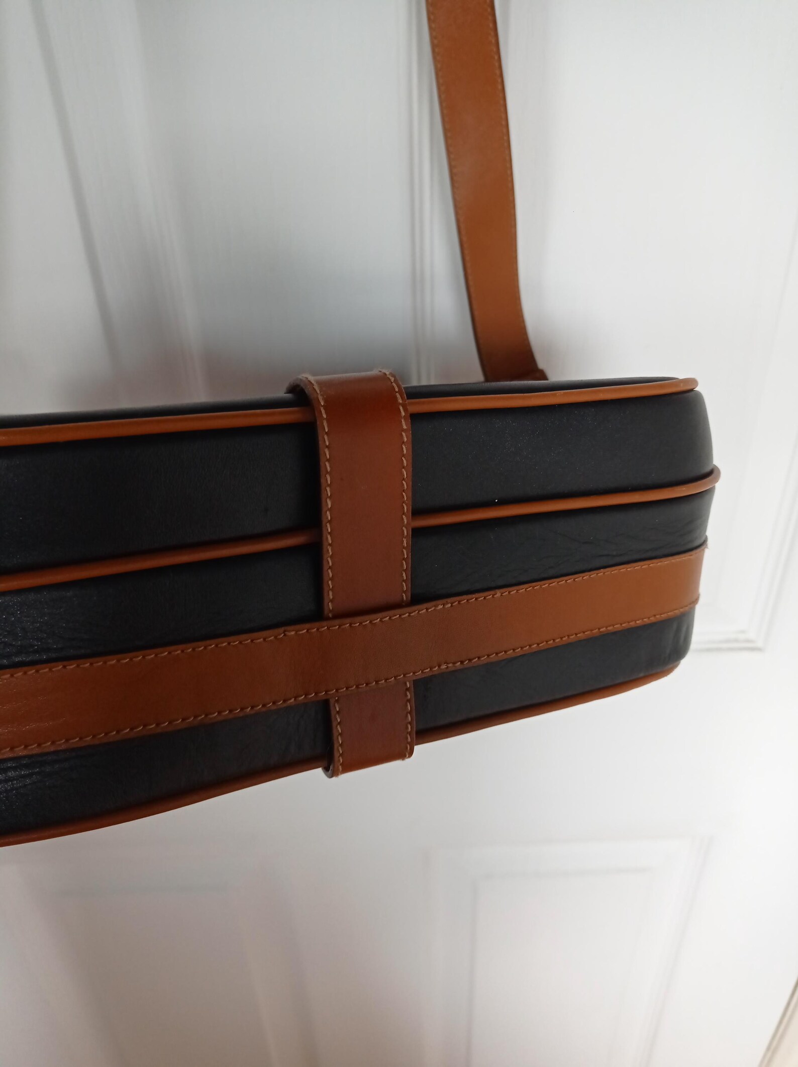 Venice Simplon Orient Express Black Leather & Tan Handbag. Crafted in ...