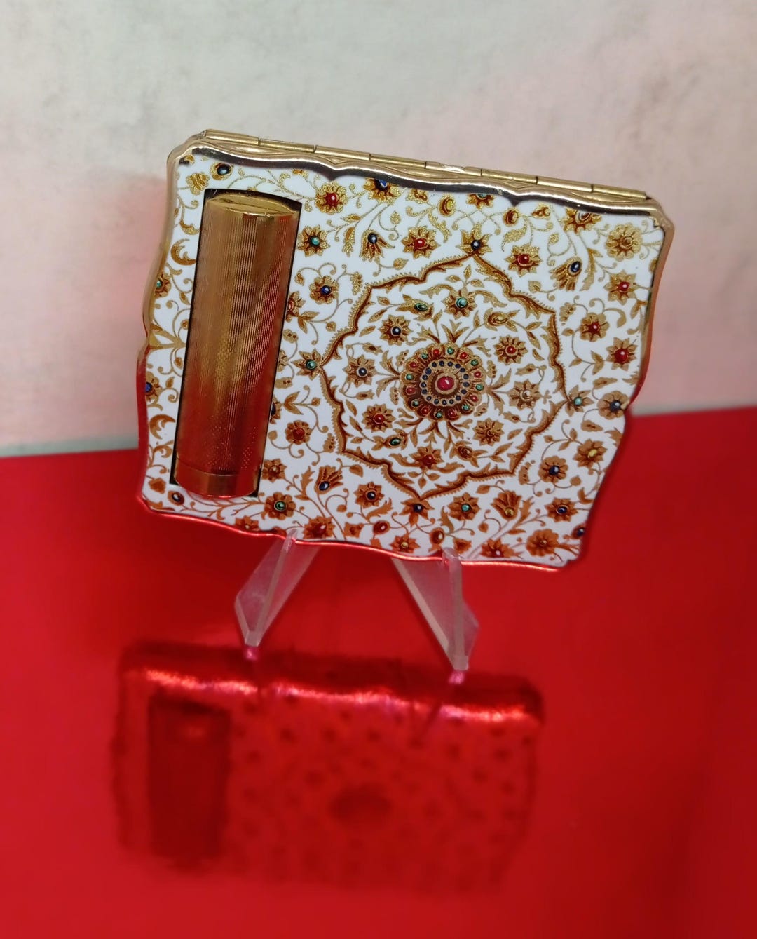Stratton Powder Compact & Lipstick Indian Print Design C1950's. Gift ...