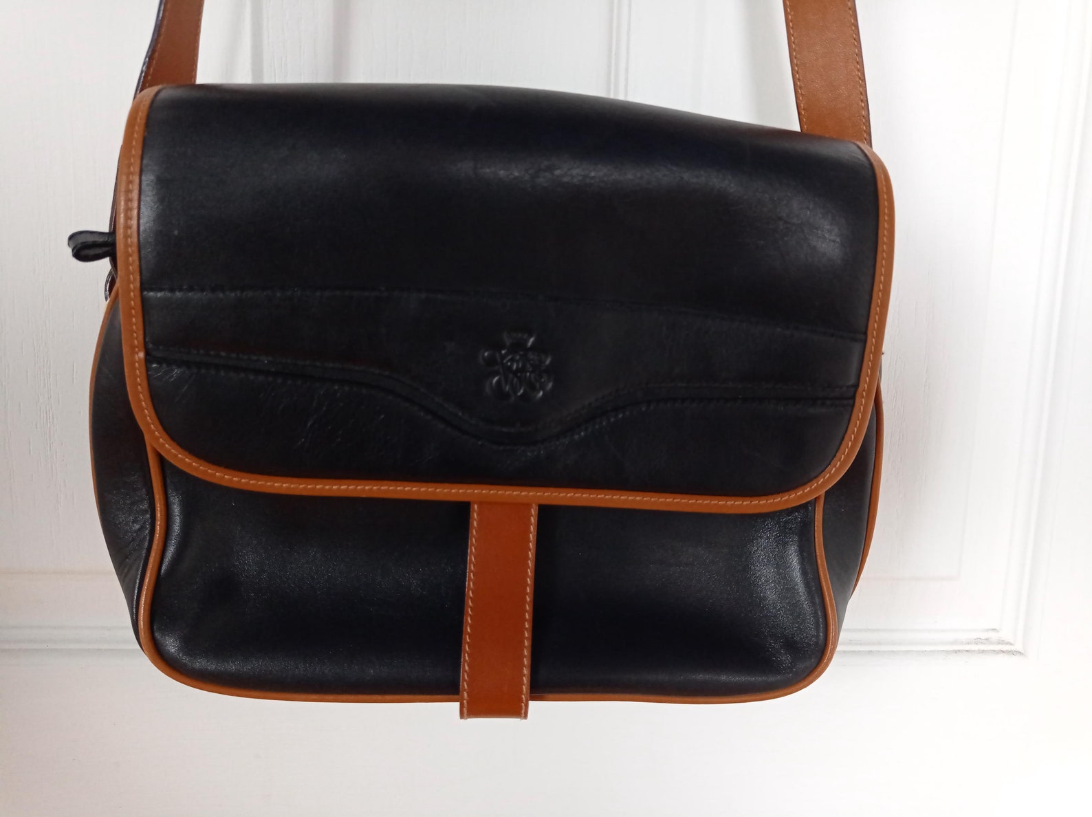 Venice Simplon Orient Express Black Leather & Tan Handbag. Crafted in ...
