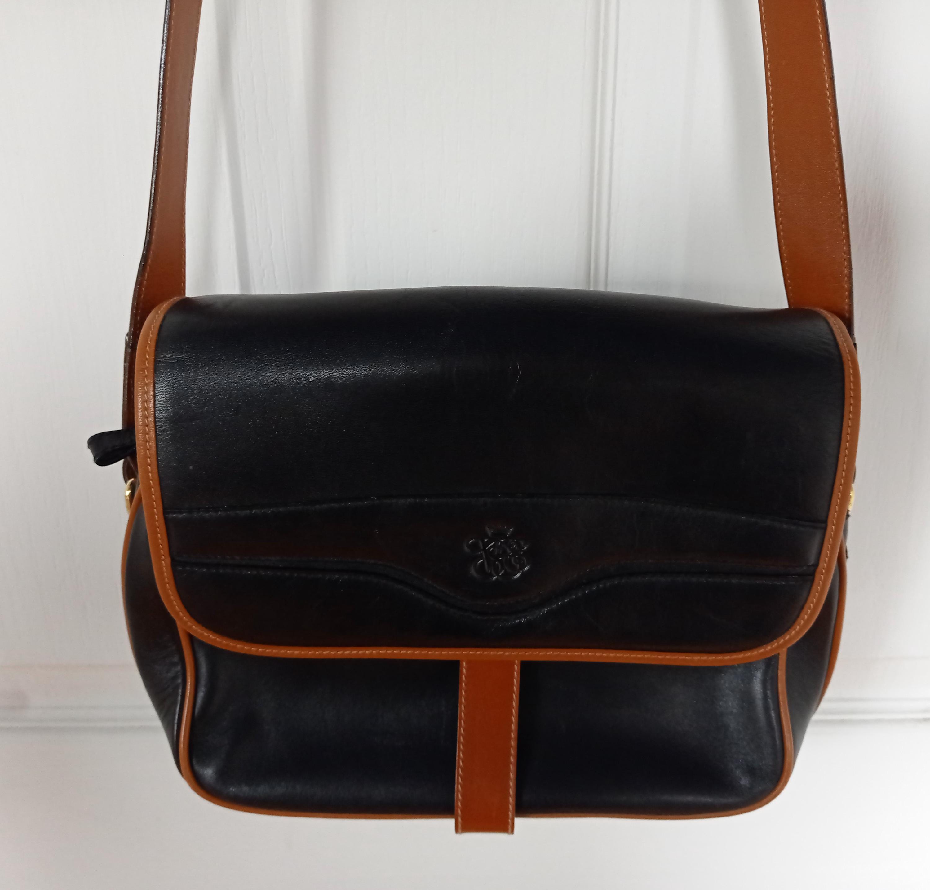 Venice Simplon Orient Express Black Leather & Tan Handbag. Crafted in ...