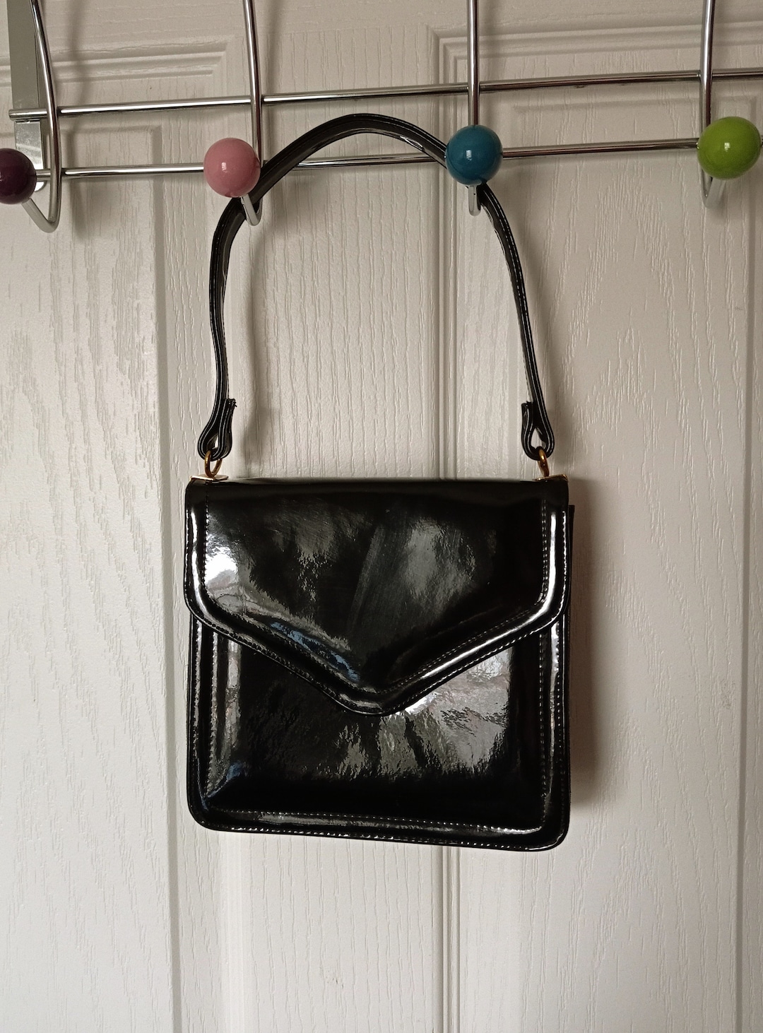 Black Leather Handbag. Patent Leather. Mod Girl Style C1960s - Etsy