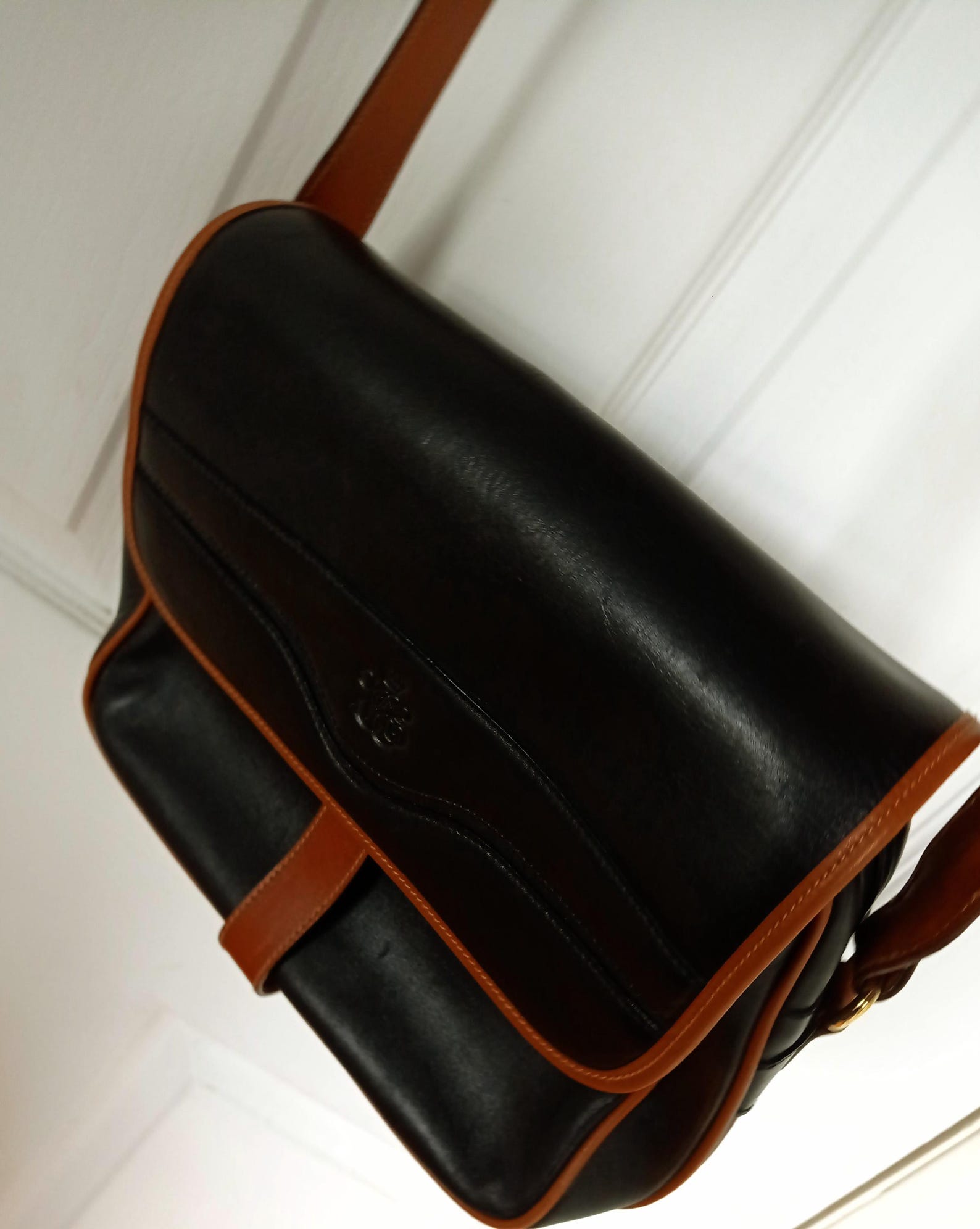 Venice Simplon Orient Express Black Leather & Tan Handbag. Crafted in ...