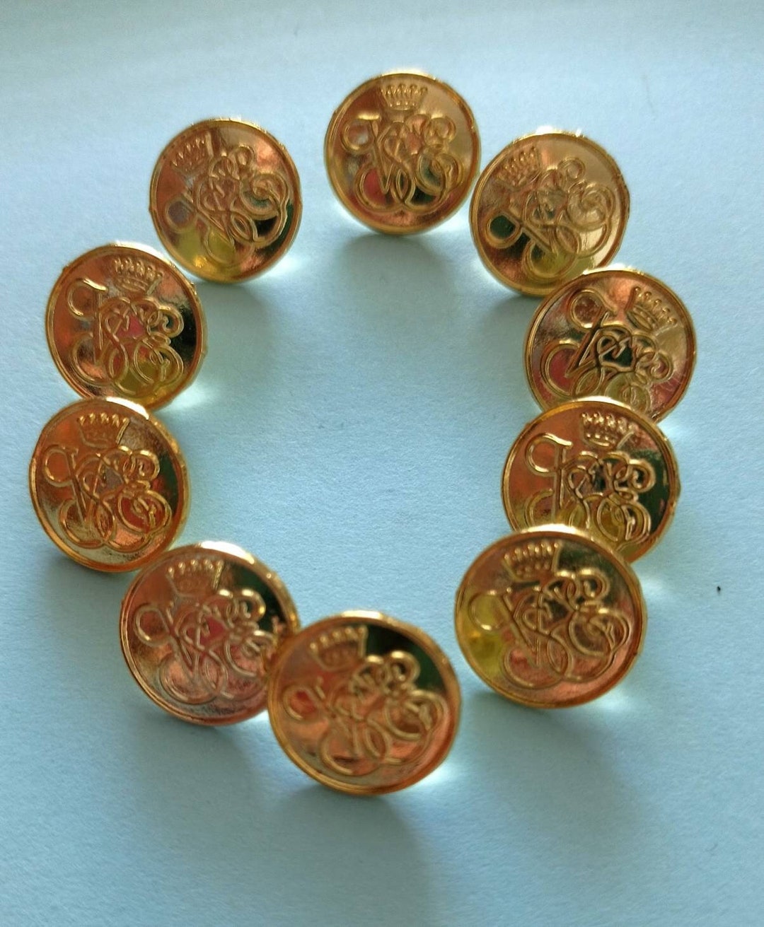 Orient Express Uniform Buttons, Set of Ten. Shiny Golden Tone Luxurious ...