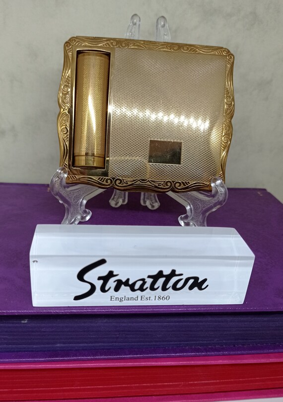 Stratton Powder Compact & Lipstick Duo. Gold Large R… - Gem