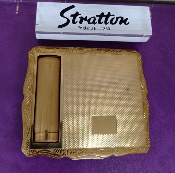 Stratton Powder Compact & Lipstick Duo. Gold Large R… - Gem