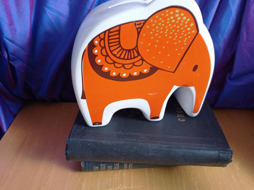 Elephant Money Box. Ceramic Orange Funky Design. 7 - Etsy UK