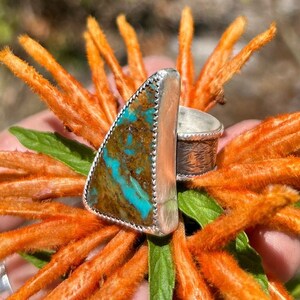 Rising Phoenix Turquoise Claw Rustic Wide Band Triangular Handmade Hammered Sterling Silver Blue ...