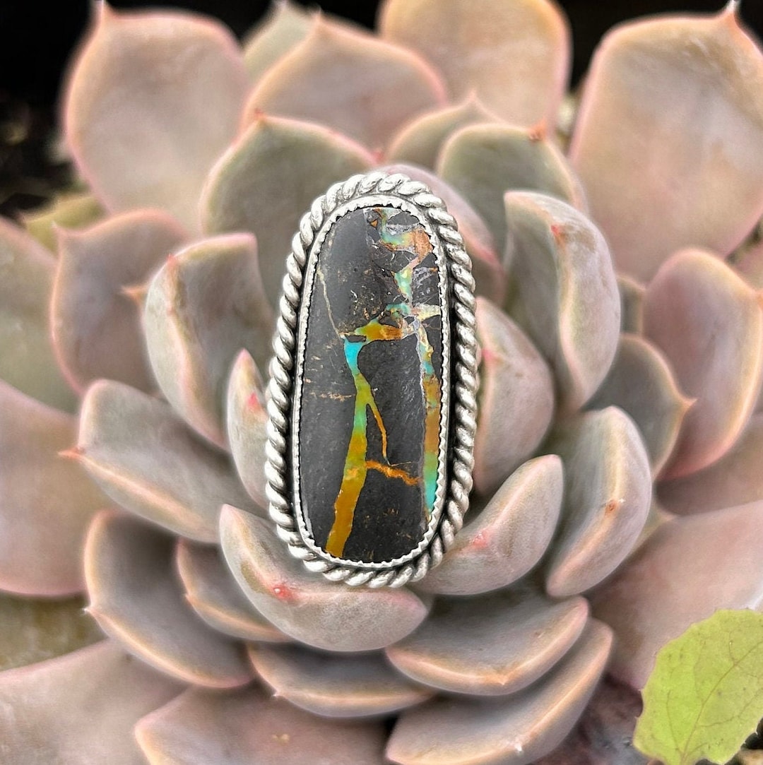 Blackjack Turquoise Rainbow Sterling Silver Handmade Large Statement ...