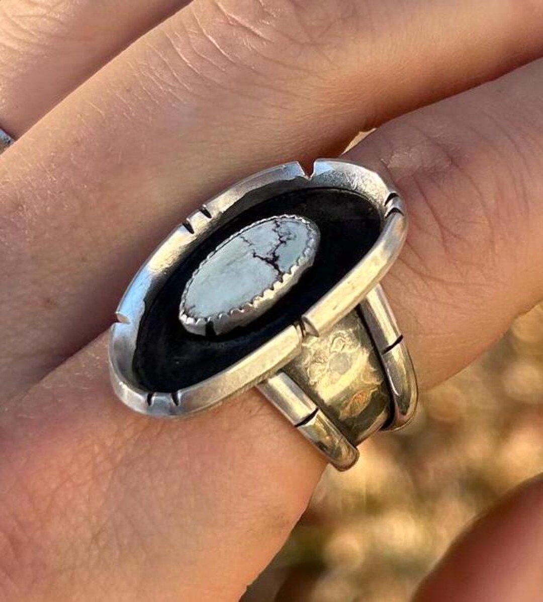 Large Turquoise Chunky Heavy Shadowbox Ring Blue Pinky Men’s Wide ...