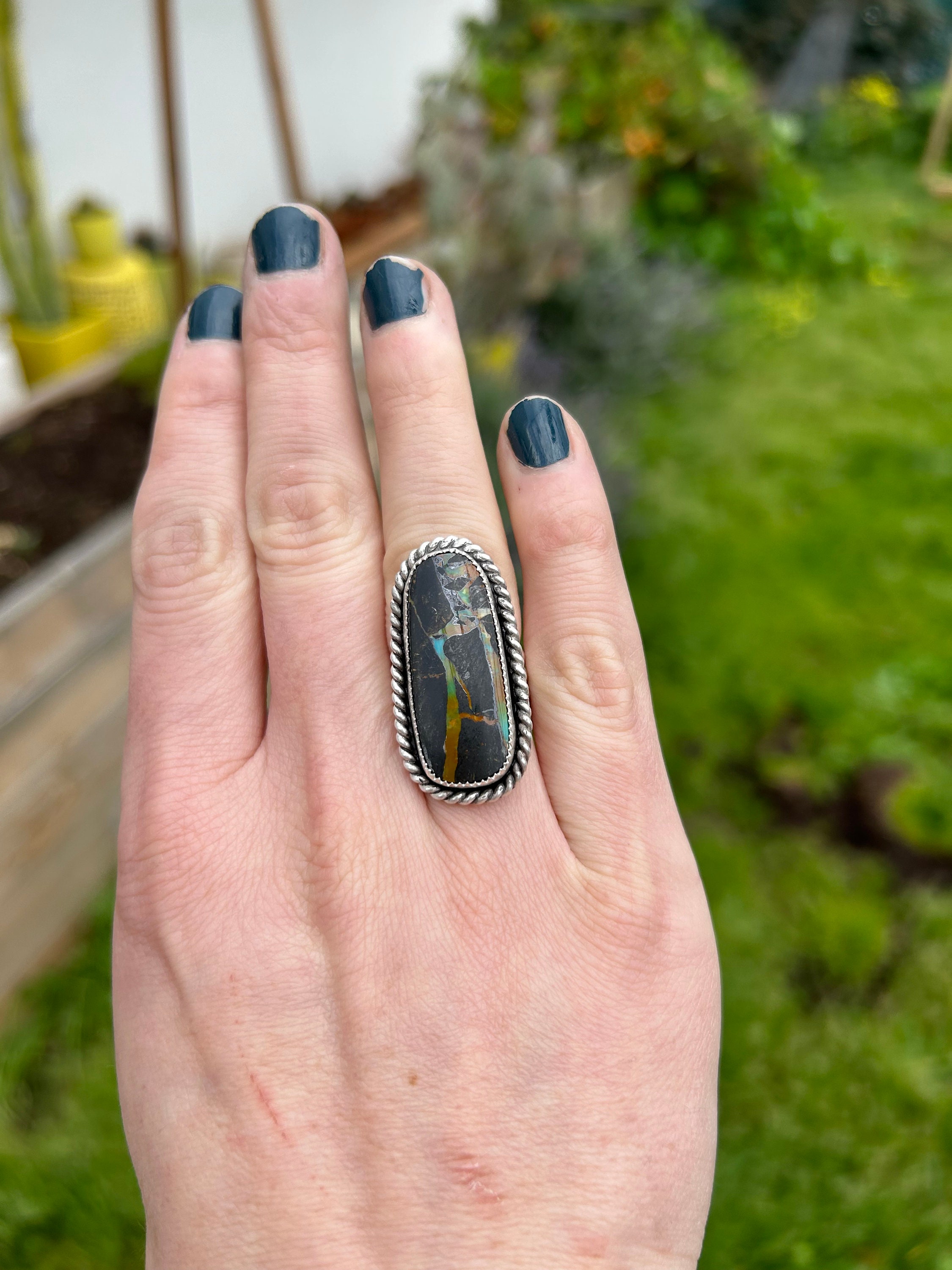 Blackjack Turquoise Rainbow Sterling Silver Handmade Large Statement ...