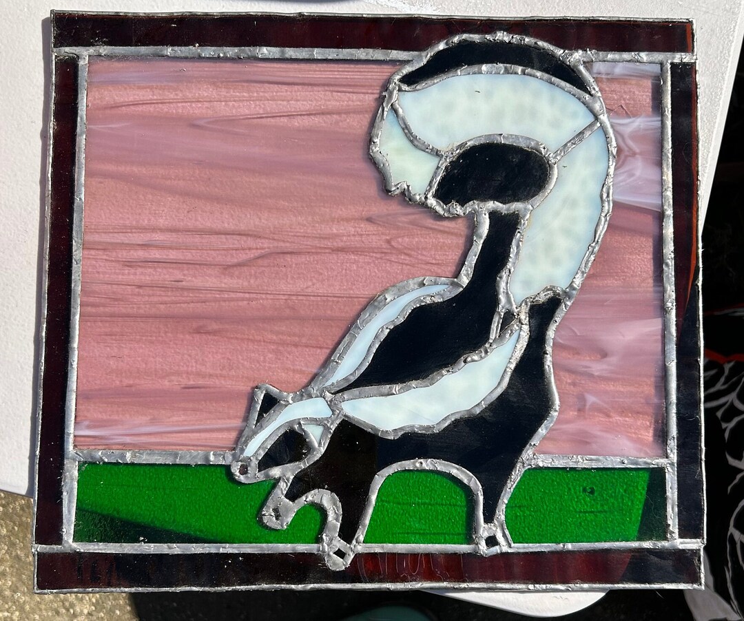 Skunk Stained Glass Modern Flash Retro Leaded Pink Landscape Oil Boho ...