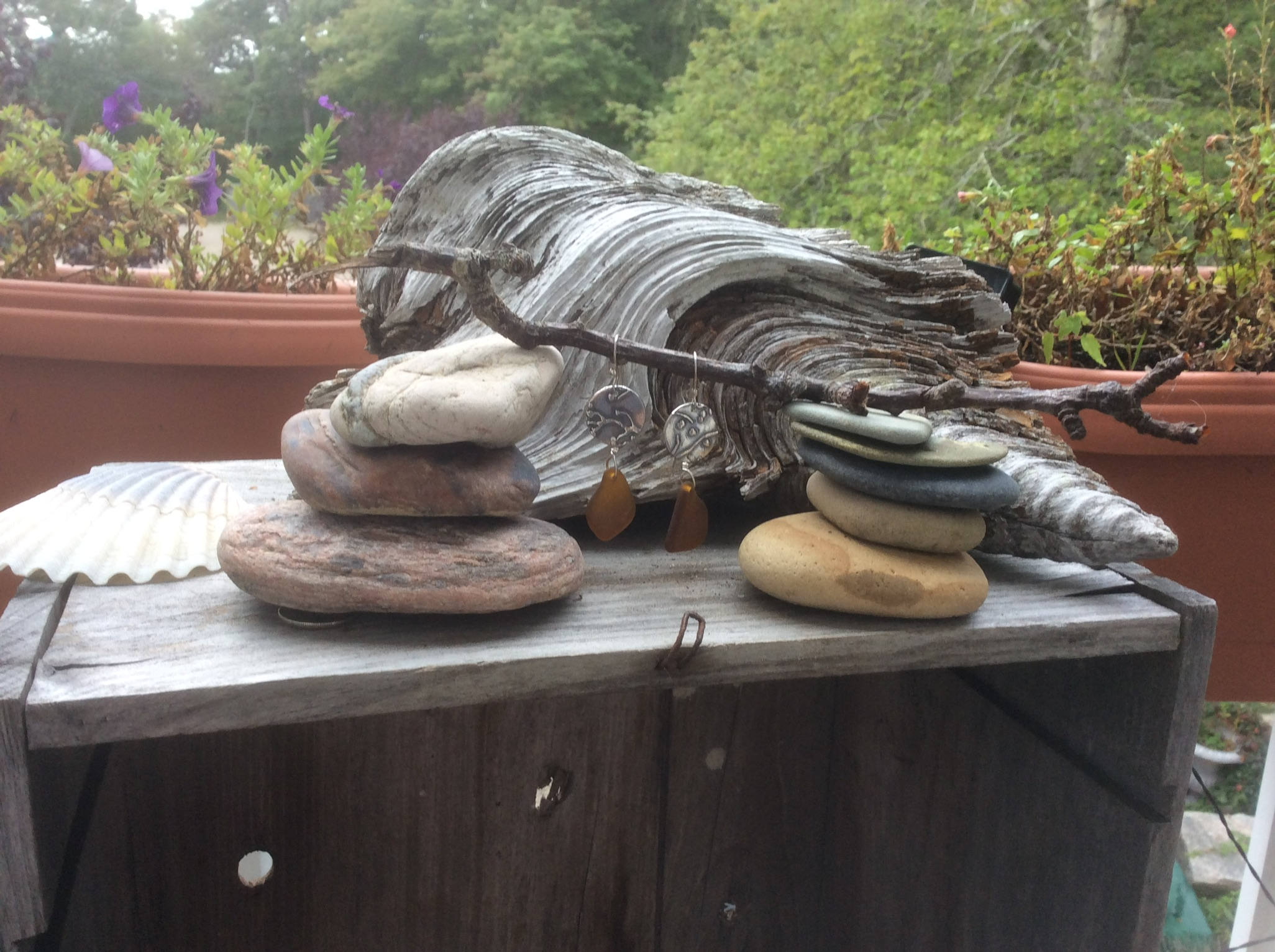 Sterling Silver Seaweed Disc With Honey Beach Glass Earrings - Etsy