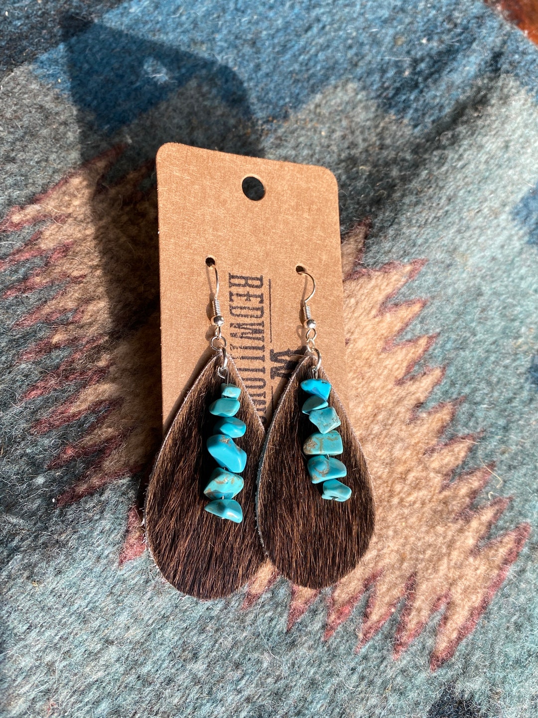 Western Cowhide Earrings W/ Turquoise, Gifts for Her, Western Fashion ...
