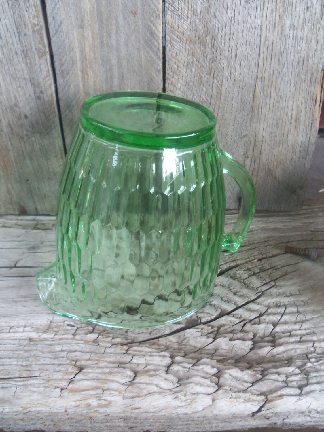 Pressed Green Glass Juice Pitcher - Etsy