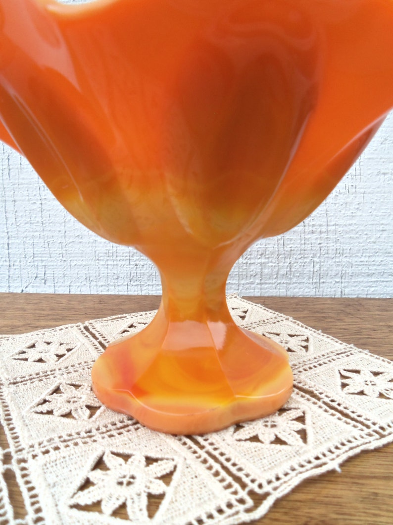 Tangerine Swirl Slag Glass Pedestal Compote Dish | Etsy