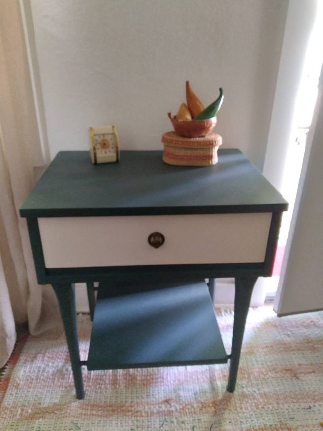 Upcycled MCM Teal & White Side Table Night Stand - Etsy