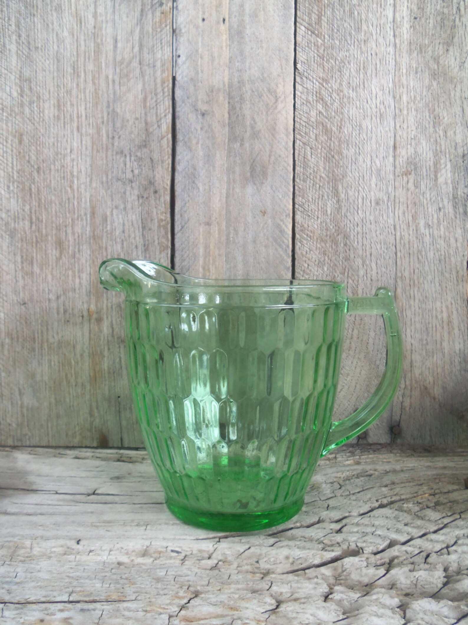 Pressed Green Glass Juice Pitcher | Etsy