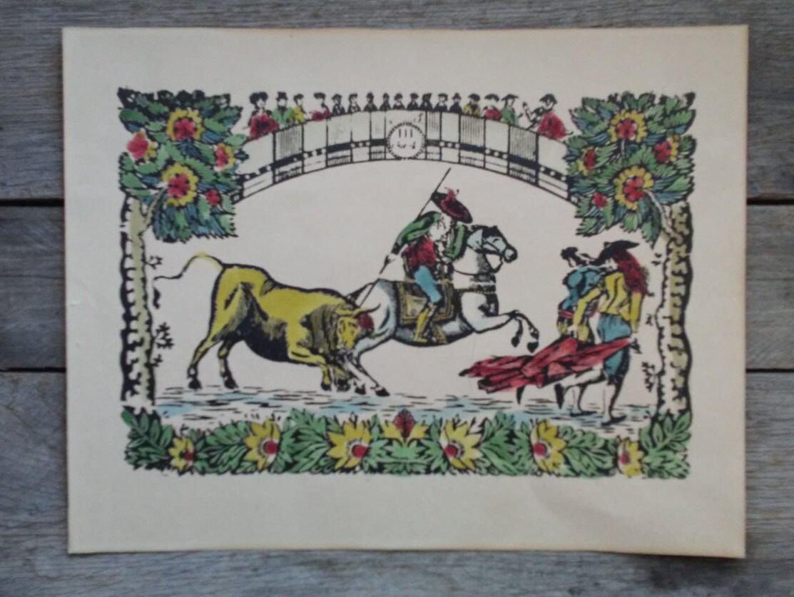 Spanish Bull Fight Woodcut Print | Etsy