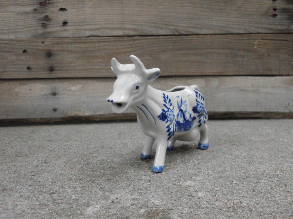 Sweet Painted Delft Blue Ceramic Cow Creamer | Etsy