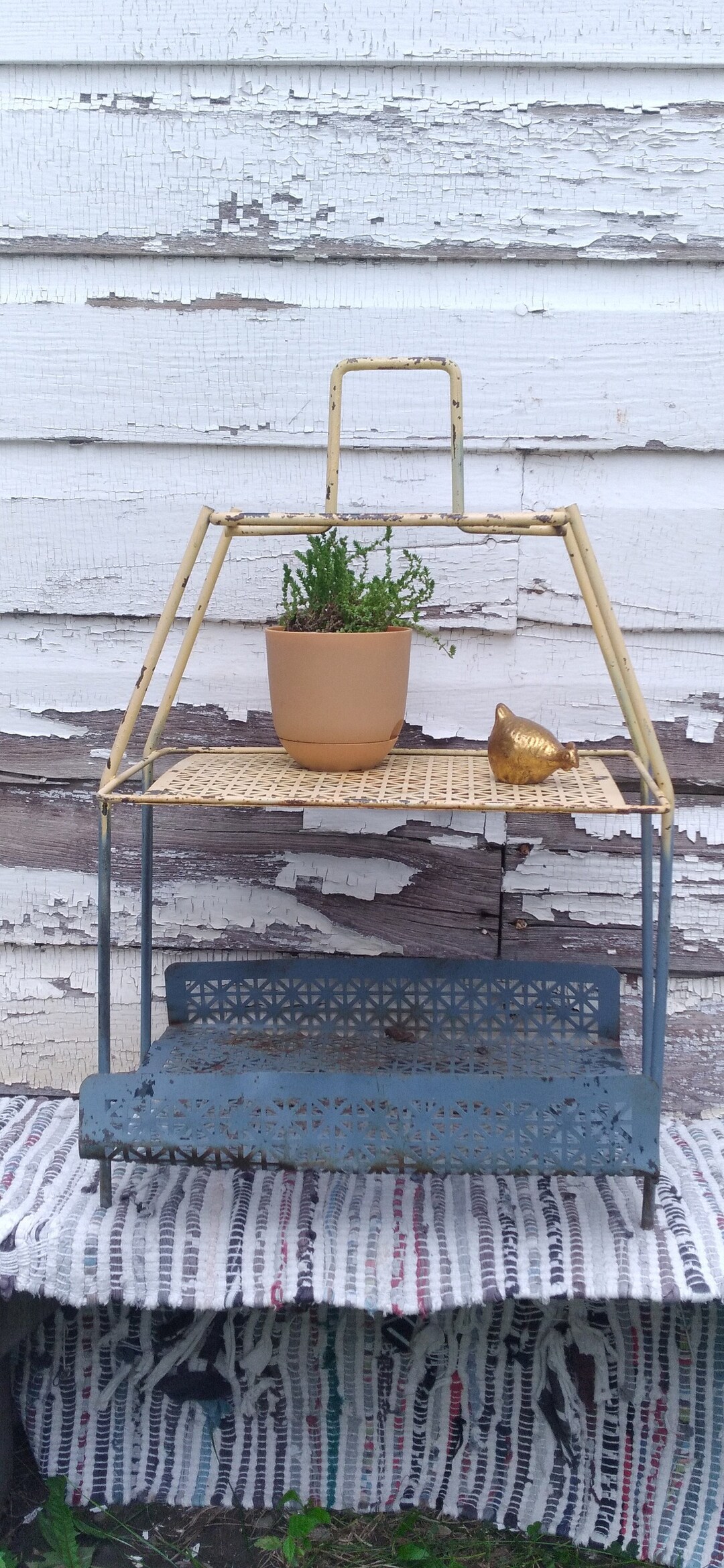 Shabby Yellow & Blue Metal Plant Stand - Etsy