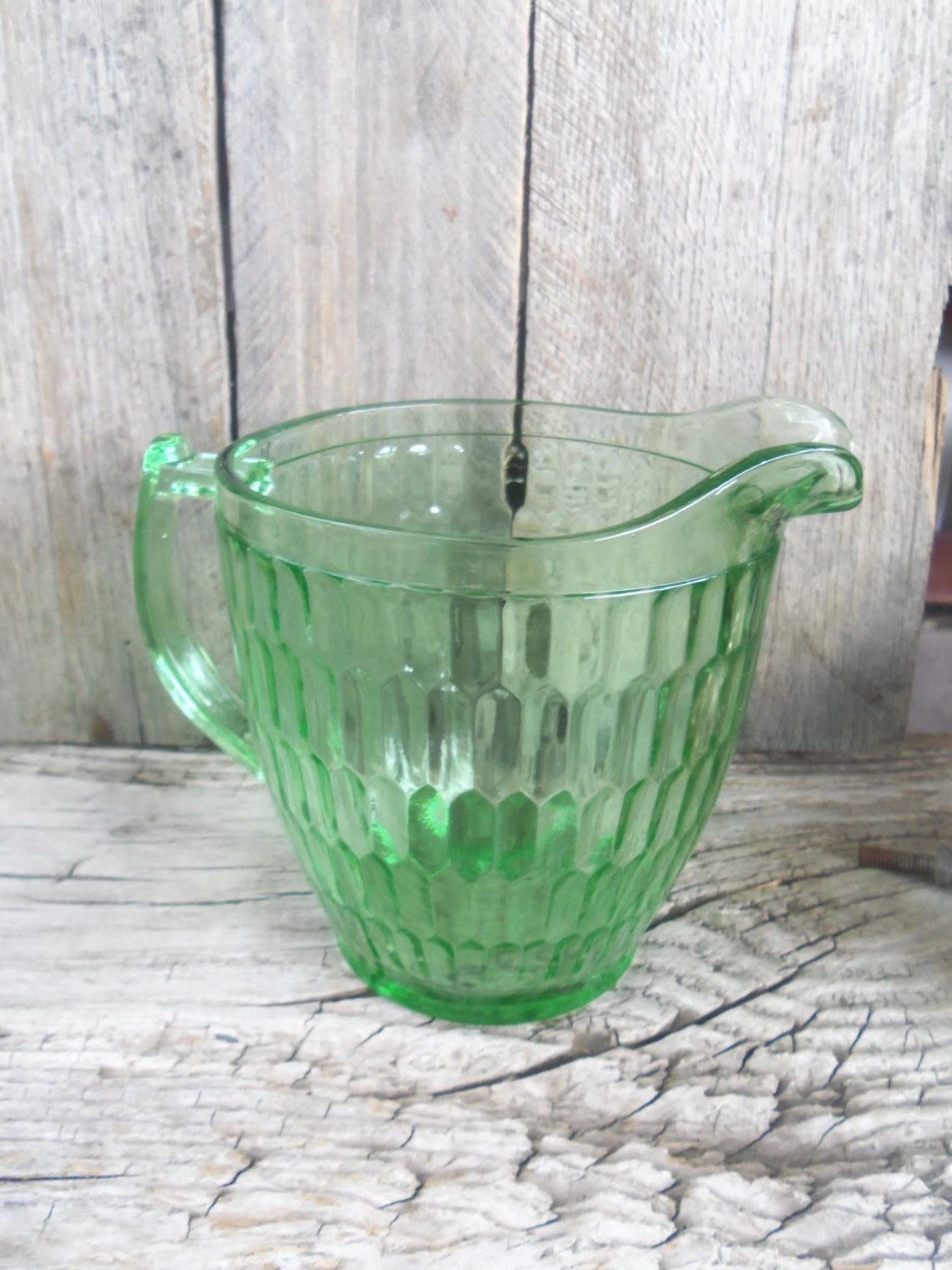 Pressed Green Glass Juice Pitcher - Etsy