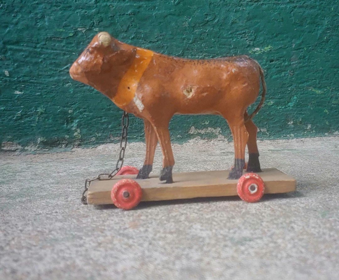 Tiny Antique Cow Pull Toy - Etsy
