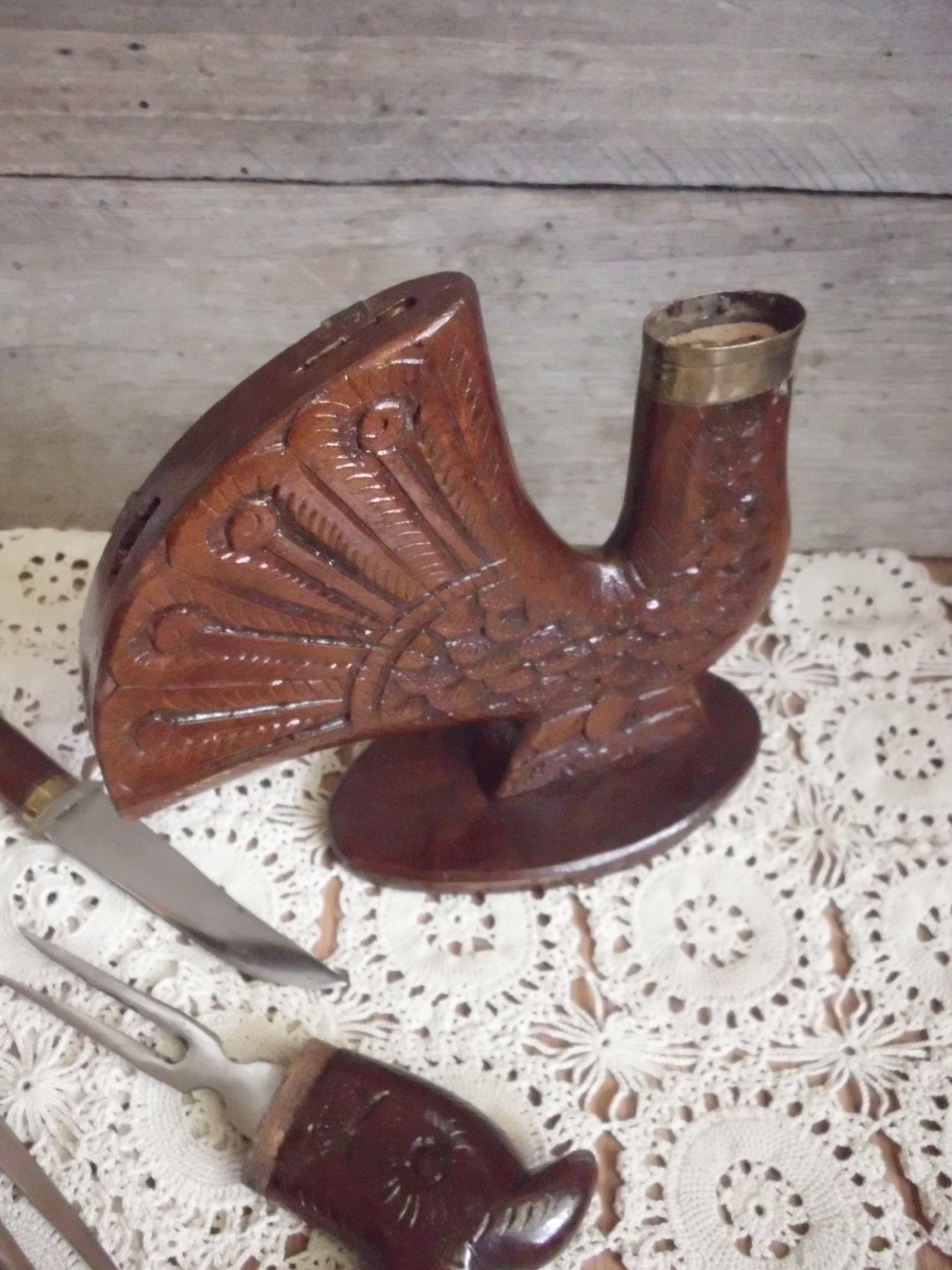 Carved Wood Bird Knife Holder - Etsy