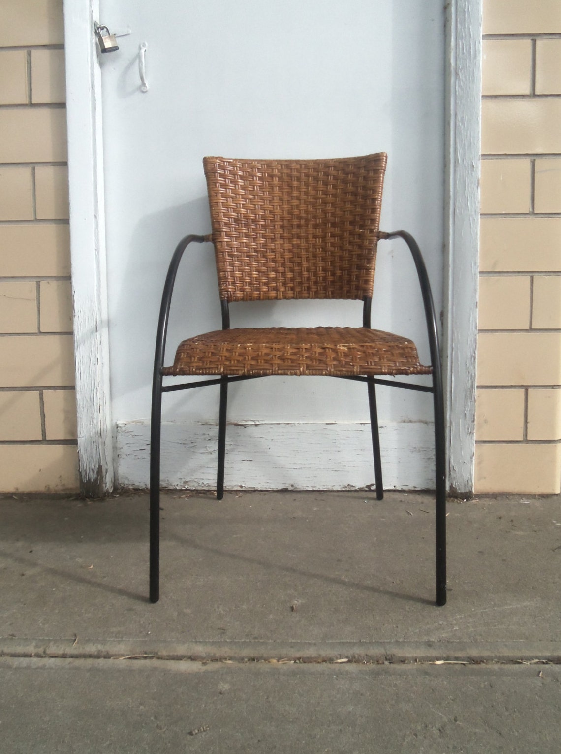 REDUCED Mid Century Mod Wrought Iron & Wicker - Rattan Easy Chair - Etsy