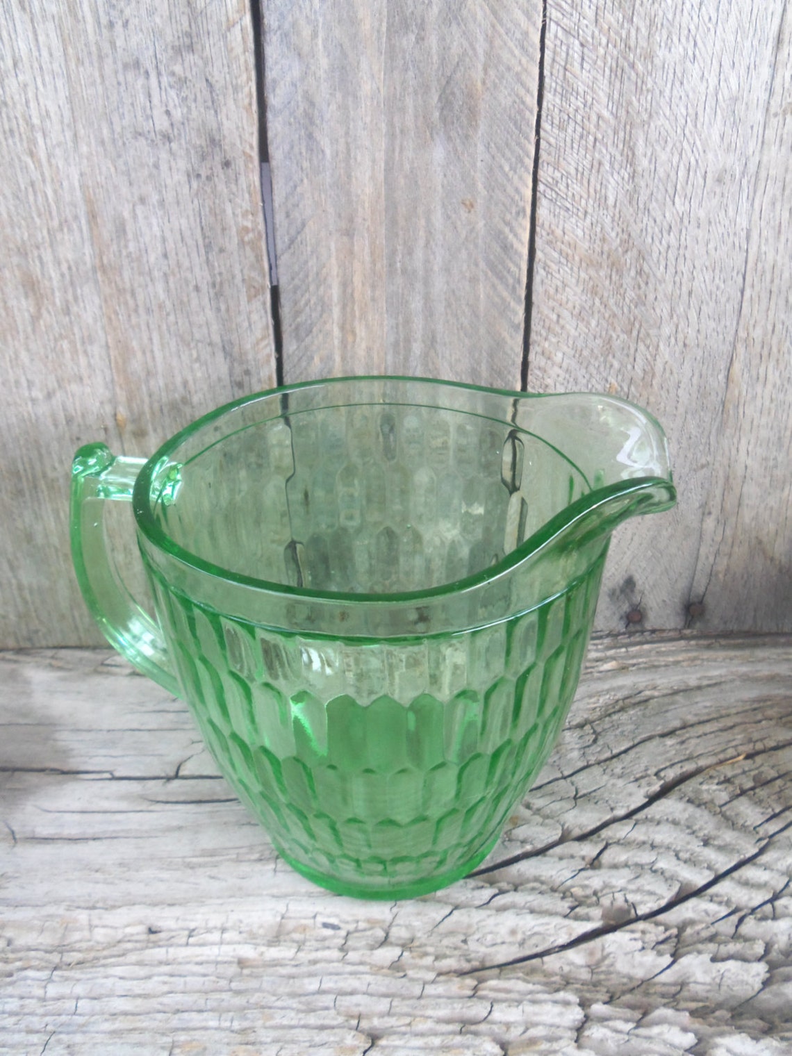 Pressed Green Glass Juice Pitcher | Etsy