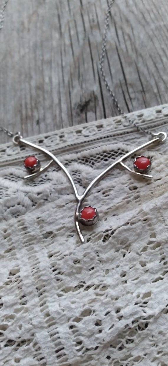 sterling silver coral necklace - Gem