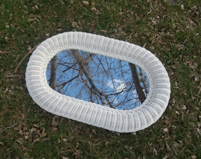 Large Vintage White Wicker Mirror - Etsy