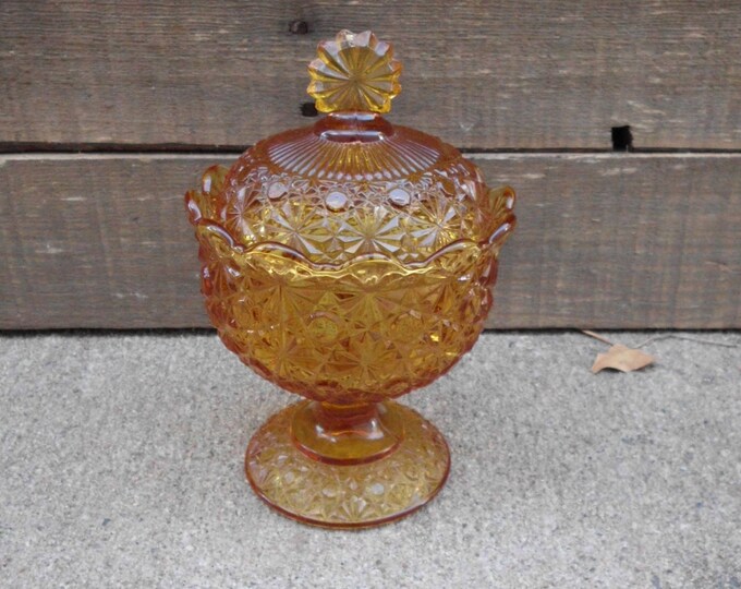 Amber Glass Covered Candy Dish - Compote Dish - Etsy