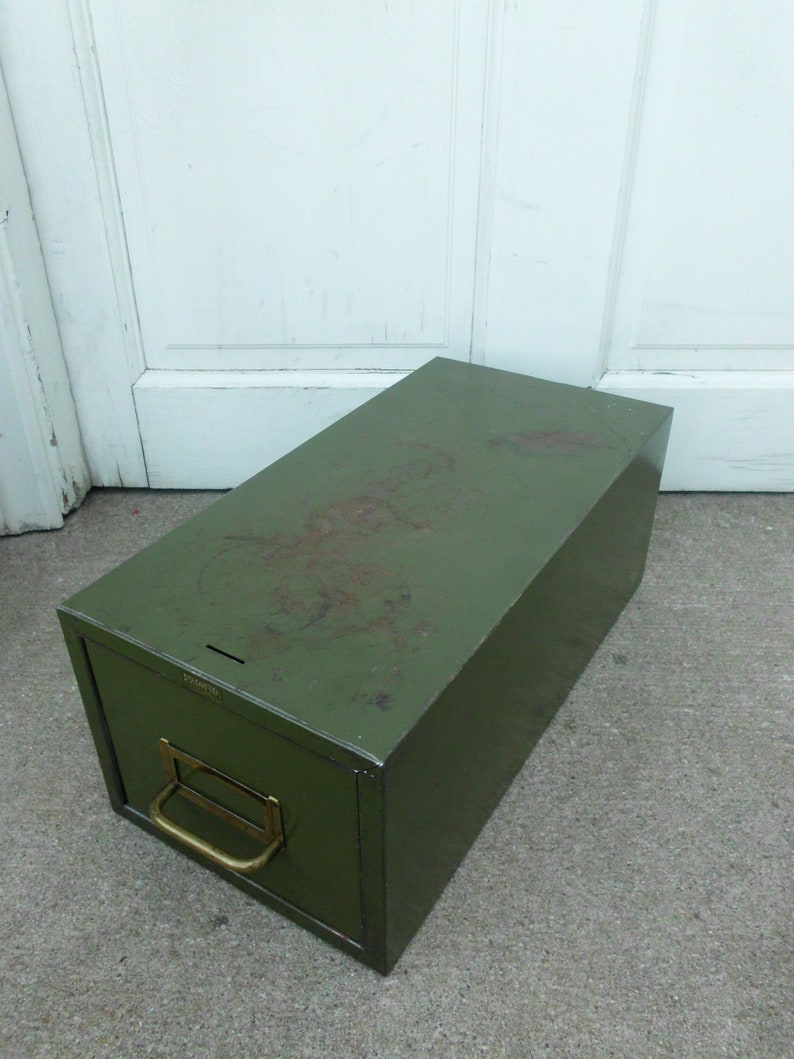 Green Metal Card File Box - Etsy