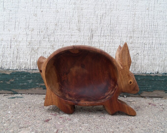 Vintage Carved Wood Bunny Bowl - Etsy