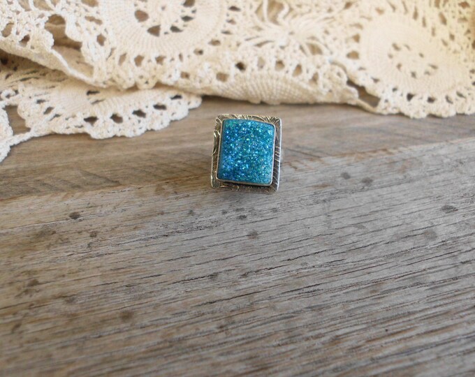 Sterling Silver & Iridescent Blue Druzy Ring Size 6 3/4 - Etsy