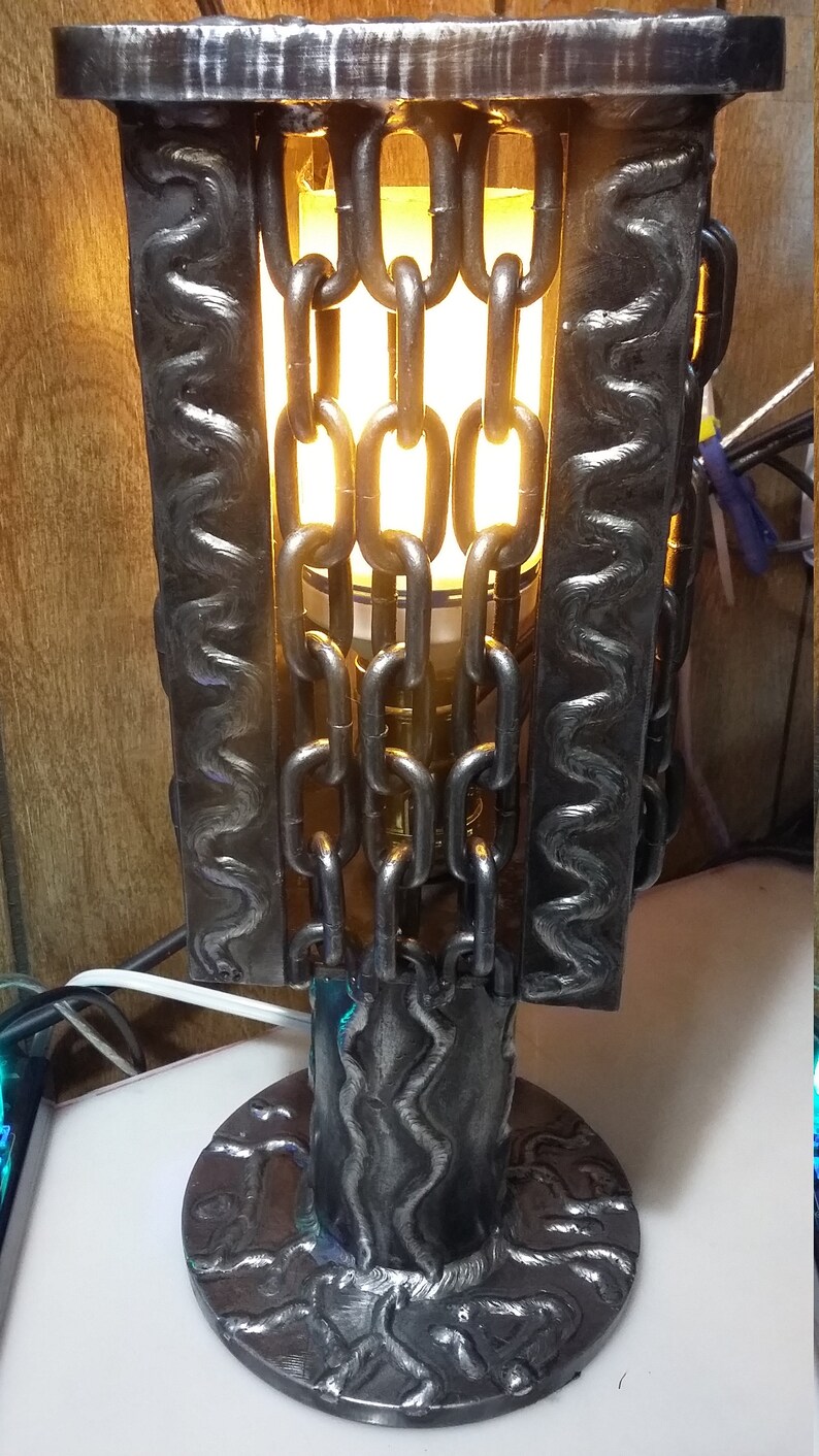 Medieval Steampunk Heavy Steel Welded Chain Flame Lamp - Etsy