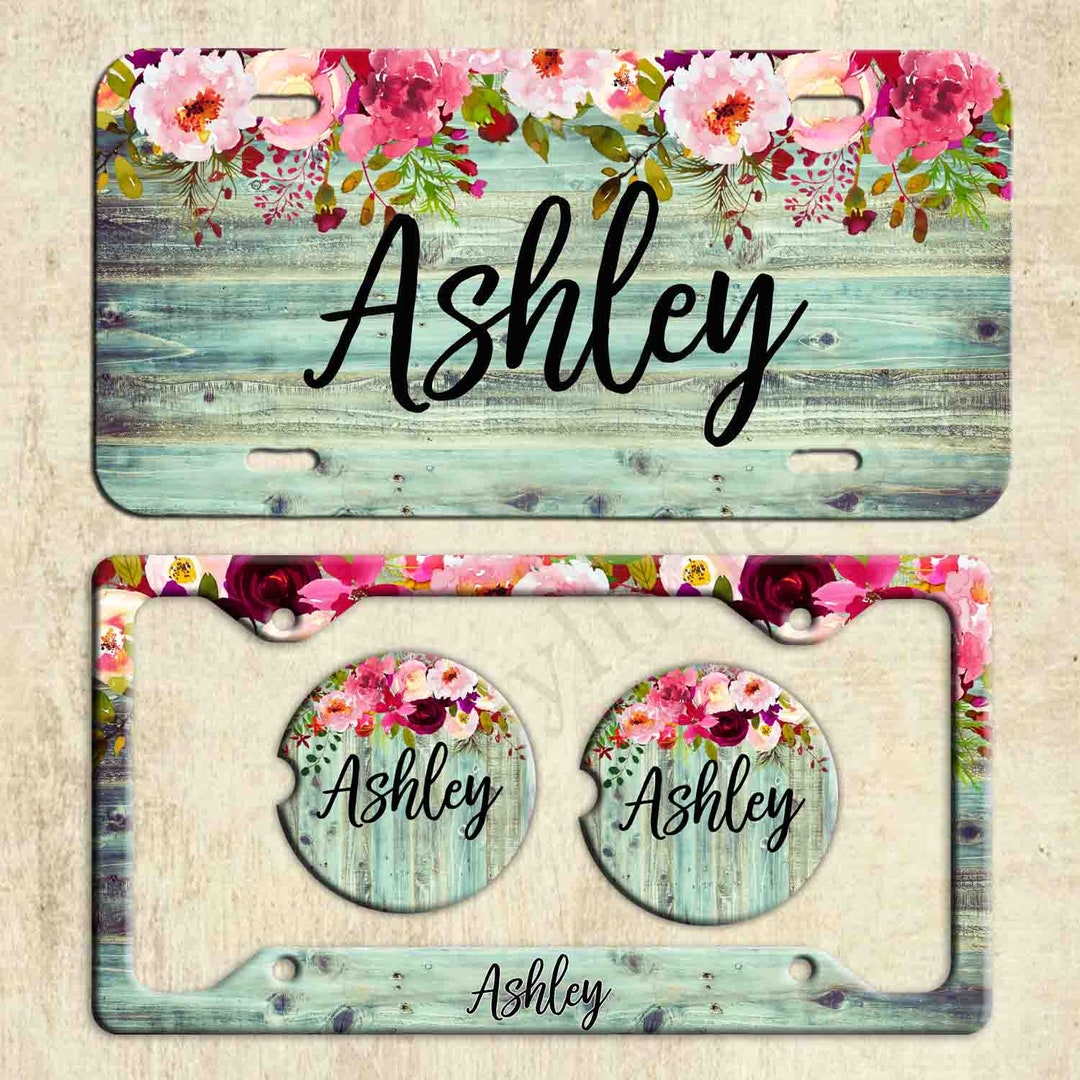 Wood Floral License Plate Personalized License Plate Frame Monogrammed ...