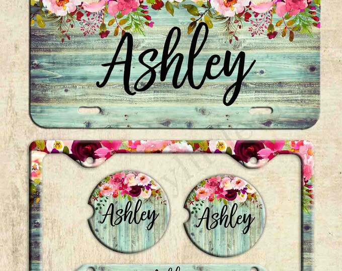 Wood Floral License Plate Personalized License Plate Frame Monogrammed ...