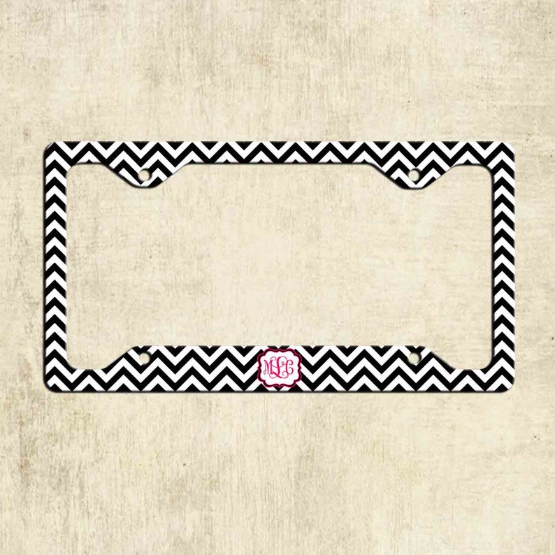 Monogram License Plate Frame Black Chevron Personalized | Etsy