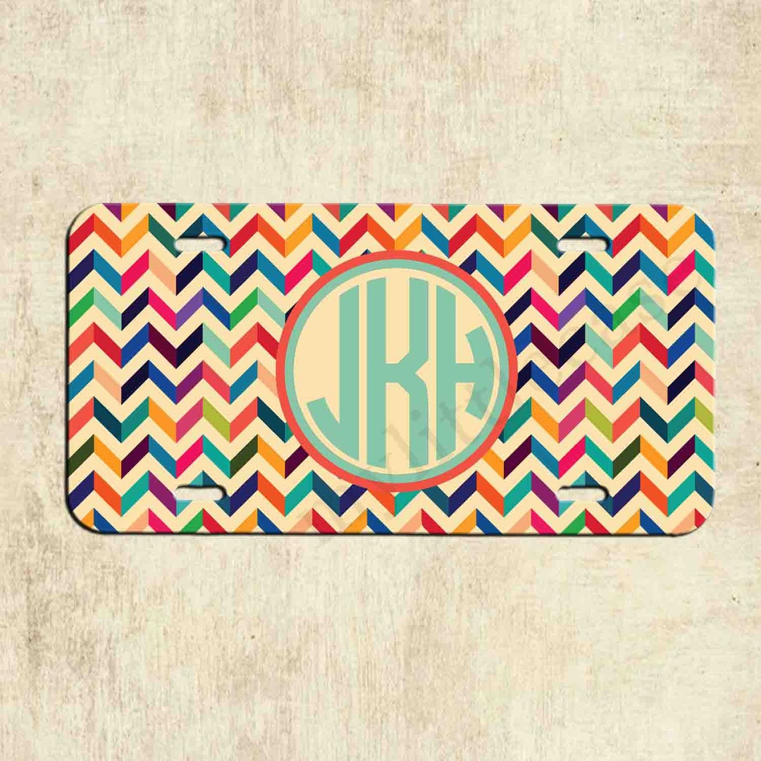 Monogram License Plate Geometric Chevron License Plate Personalized ...