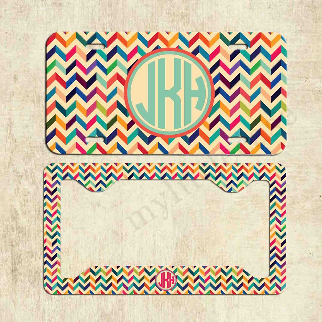 Monogram License Plate Frame Geometric Chevron Personalized License ...