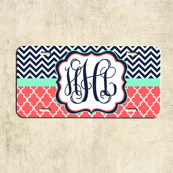 Monogram License Plate Geometric Chevron License Plate Personalized ...