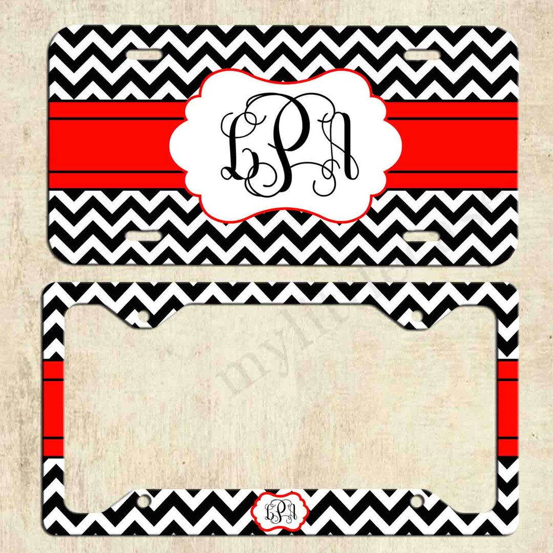 License Plate Monogram Black Red Chevron Personalized - Etsy