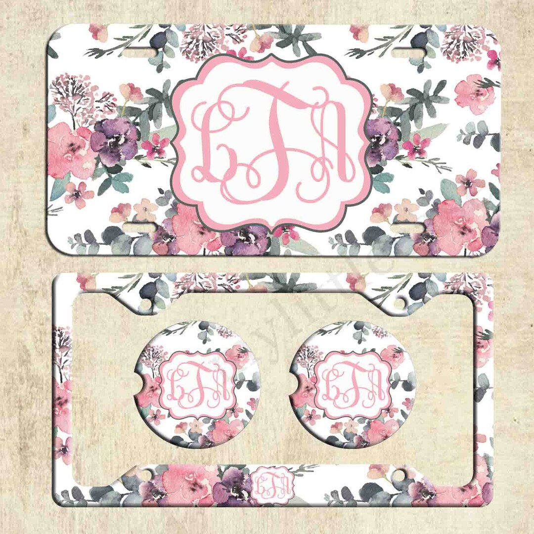 License Plate Personalized Floral Watercolor License Plate Monogrammed ...