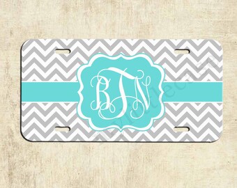 Monogram License Plate Teal Lattice Grey Chevronlicense Plate Monogram ...